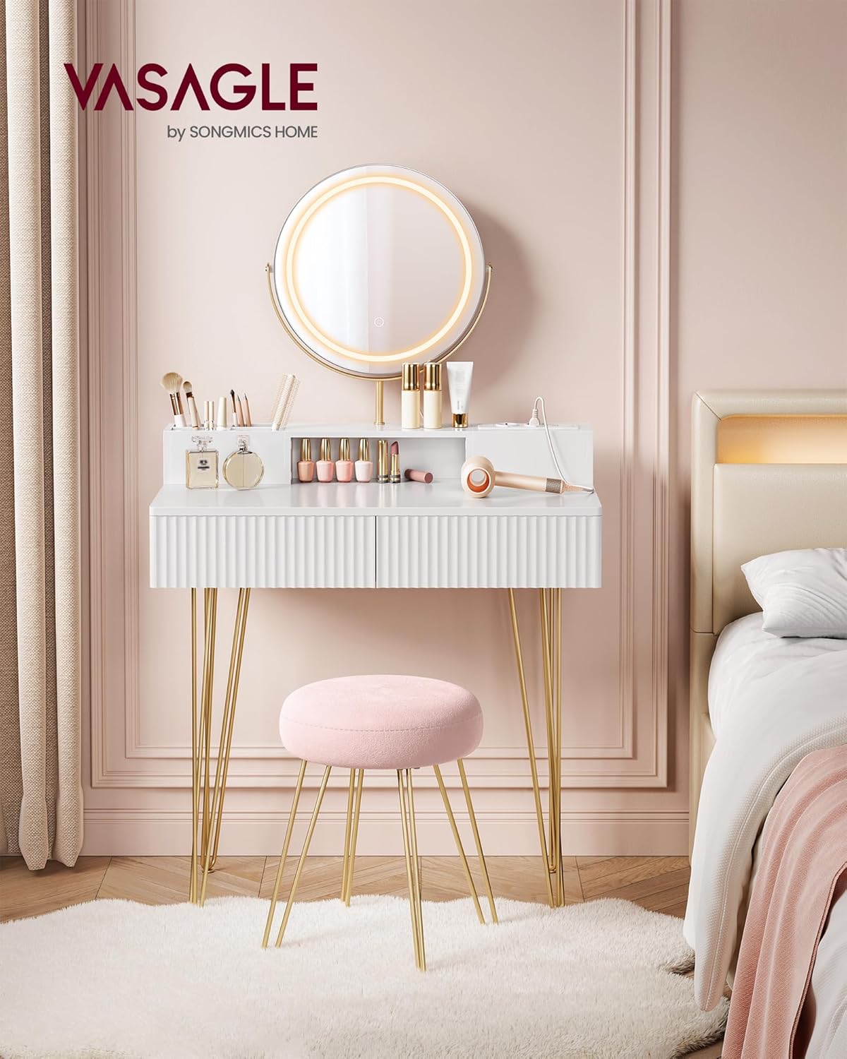 VASAGLE Dressing Table with Stool RVT019W01 – Mall LB